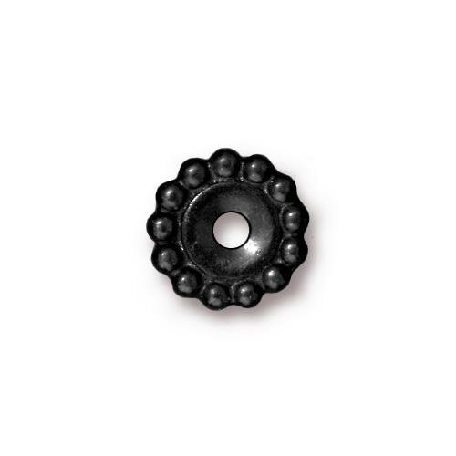 Бусина металлическая, 11.5х2мм, TierraCast, рондель цветочек, базовый материал - оловянный сплав, вороненая сталь, 2 шт.