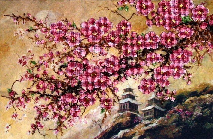 Набор для вышивания FeDi #КВ516 Сакура, Вышивка бисером, 42 х 28 см