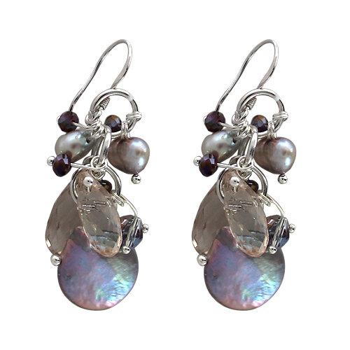 Серьги с подвесками, сталь, циркон, перламутр