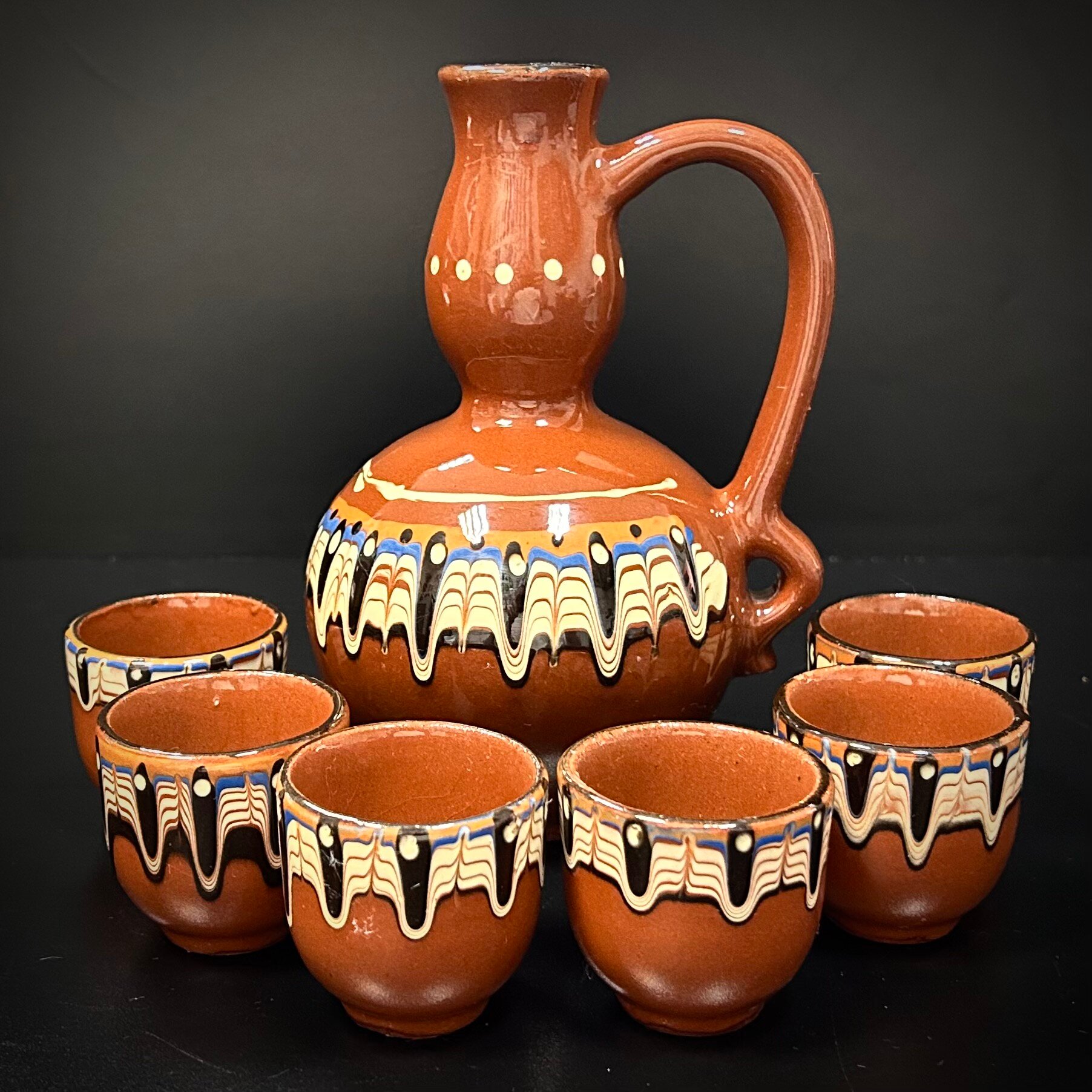 Винтажная советская керамика. Набор для крепких напитков Кувшин, 6 стопок. Керамика Болгария СССР 1970-80е.