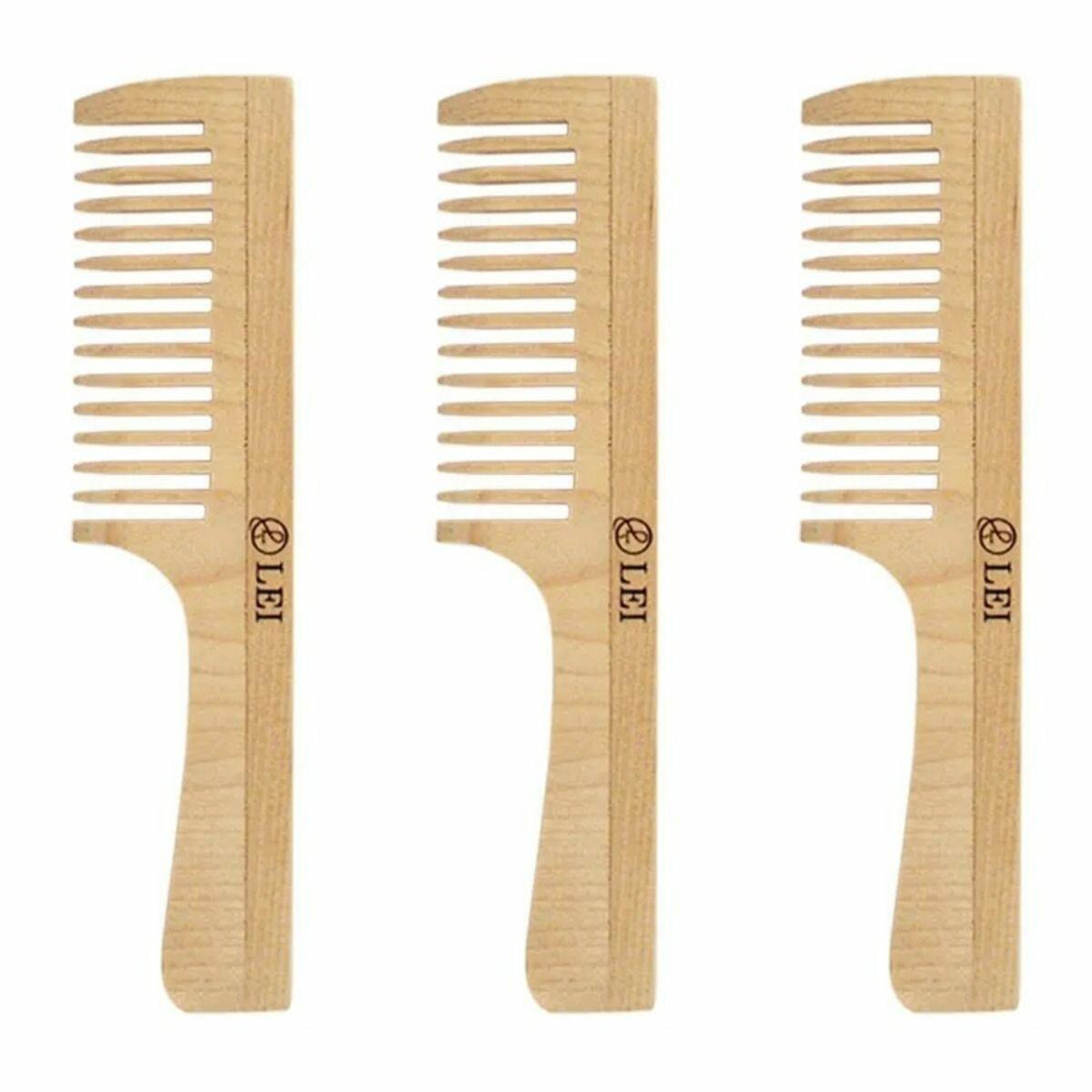 LEI Гребень с ручкой 13 зубьев, дерево, 3 шт