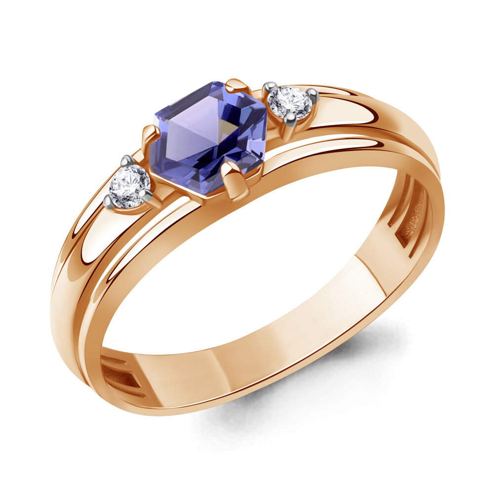 Кольцо, серебро, 925 проба, золочение, танзанит, фианит