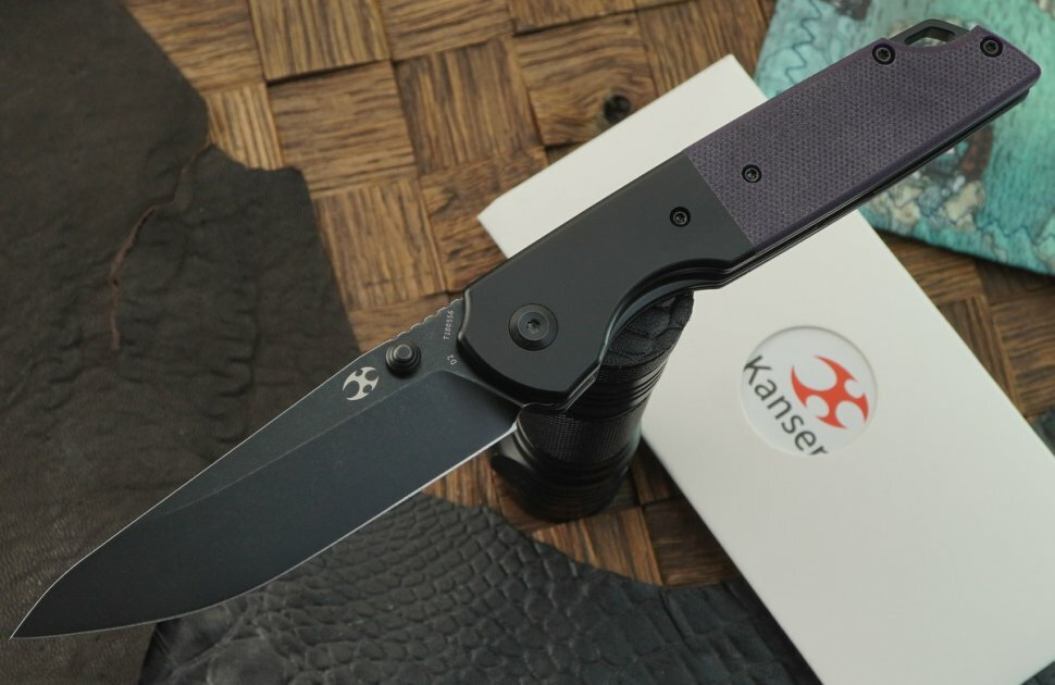 Складной нож Kansept Knives Warrior, сталь D2, Drop Point, рукоять алюминий/фиолетовый G-10