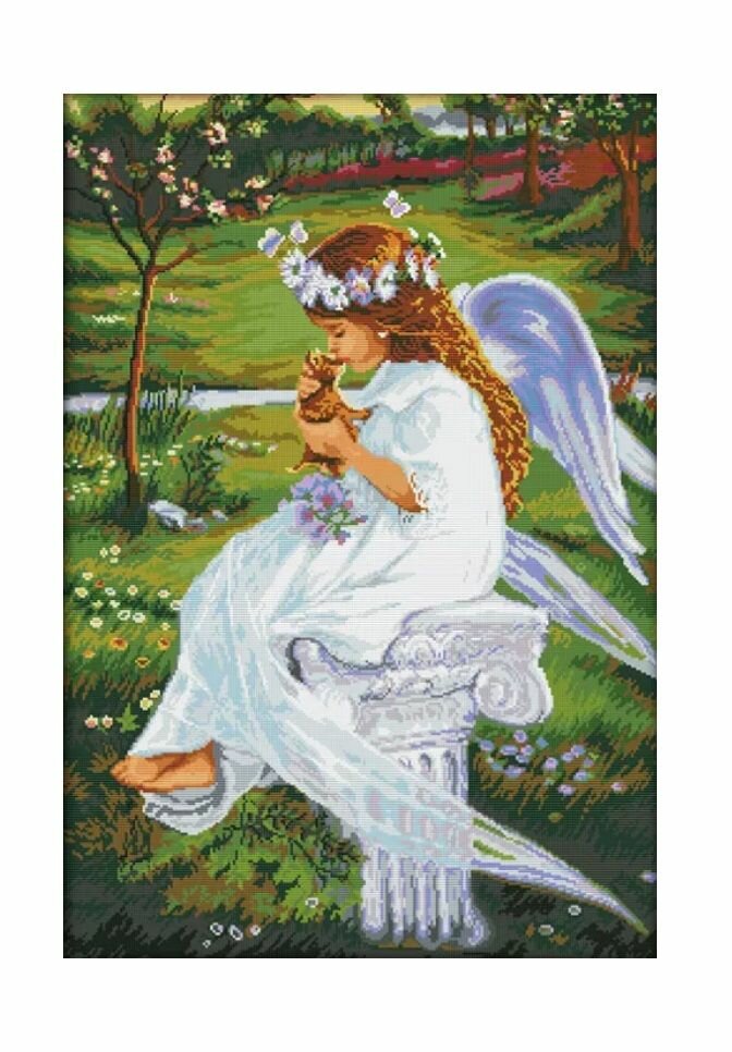 Набор для вышивания "Ангел с котенком"/ Вышивание крестиком / Набор для творчества/ Размер 40х50 см