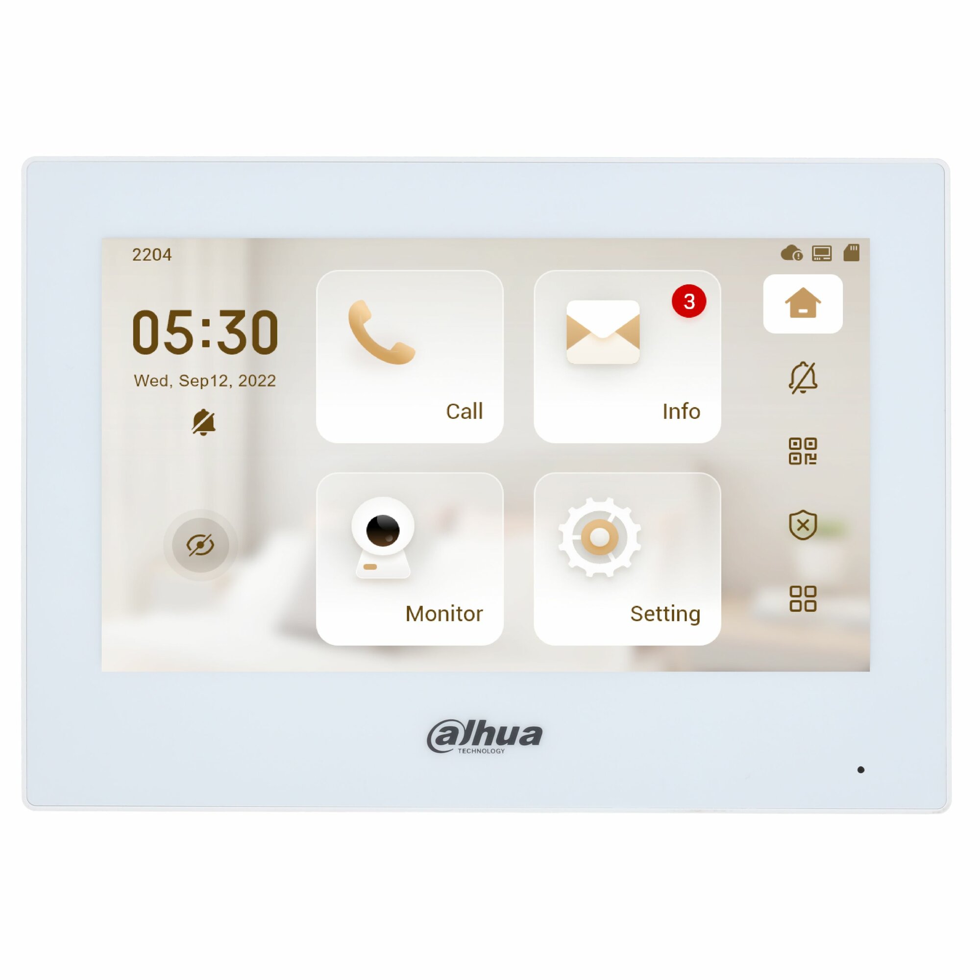 Видеодомофон Dahua DHI-VTH2621GW-P IP 7 дюймовый, белый 1024x600 разрешение, ёмкостной сенсорный экран