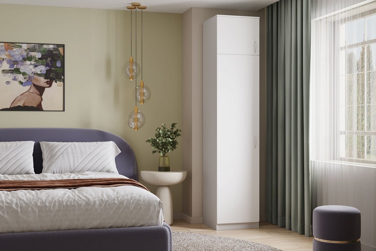 Шкаф распашной МебельЛэнд24 Лайт-1 Белье с антресолью Белый 30x70x310 для одежды однодверный