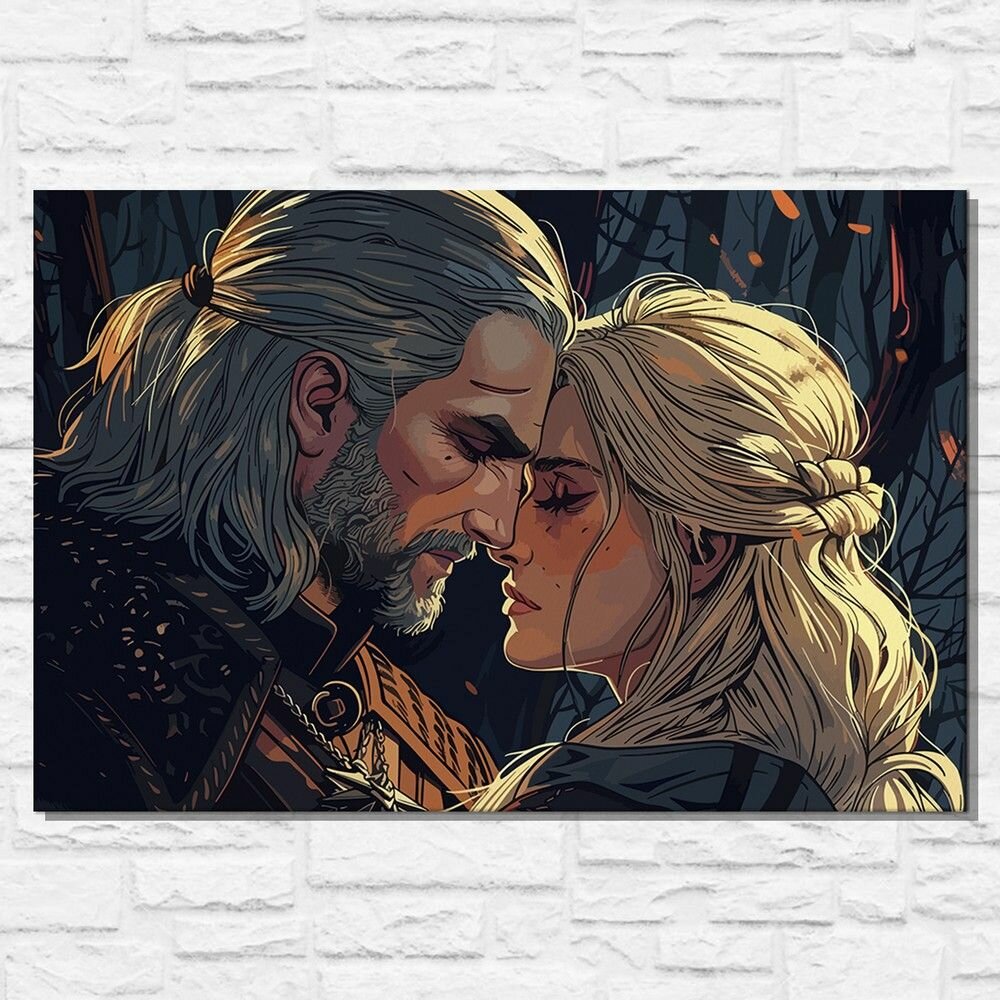 Картина по номерам на холсте игра Witcher 3 (Ведьмак, Геральт и Цири, PC, PS) - 15250 Г 60x40