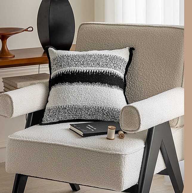 Скандинавский стиль INS, простая кремовая легкая роскошь, черно-белый ретро плюшевый подушка из кроличьего меха, чехол для диванной подушки с наполнителем