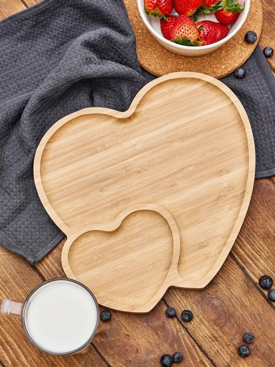 Менажница сервировочная "Сердце" 26.8х25х1.6 см, бамбук