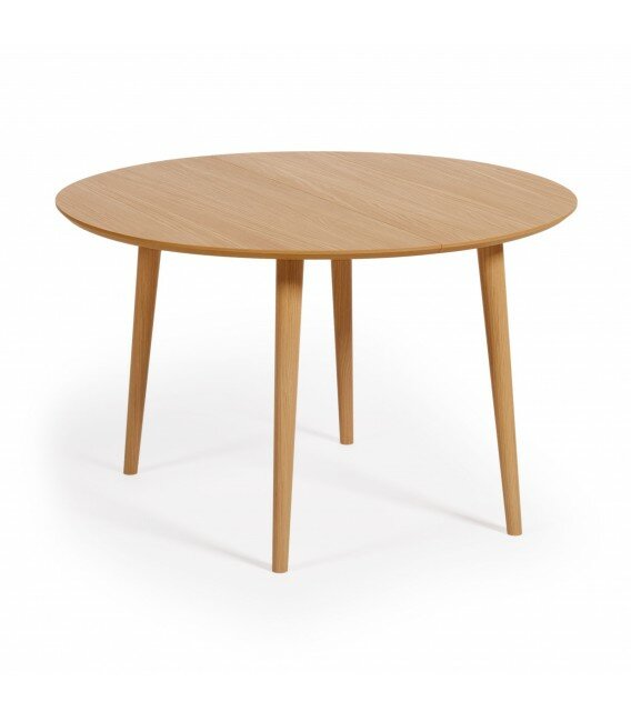 Раздвижной стол Oakland из МДФ с дубовым шпоном и ножками из массива каучука Ø120(200)x120 с