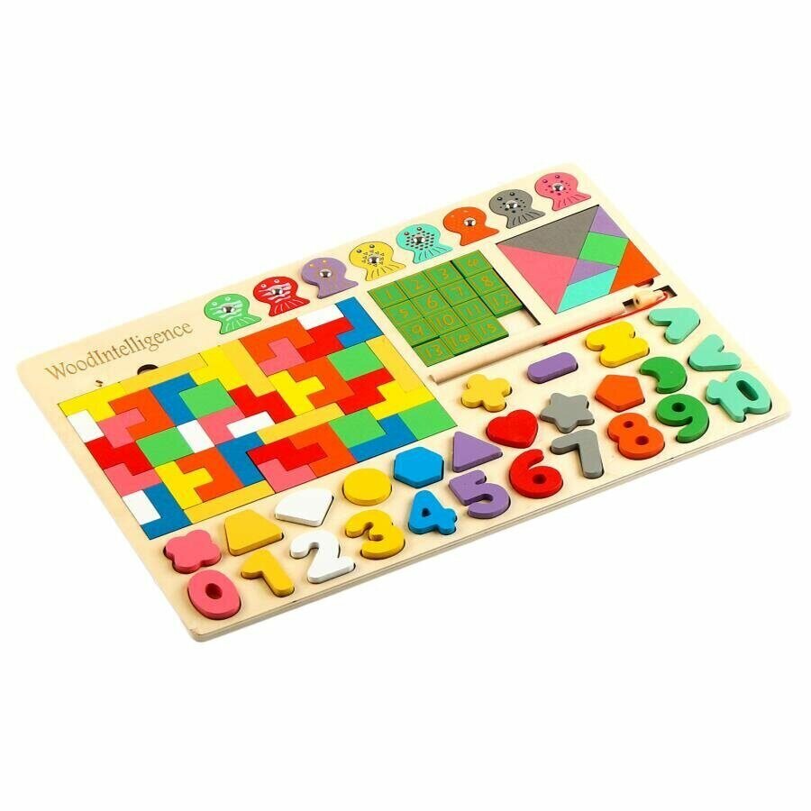 Игра развивающая 6 в 1 "Рыбалка+танграм+пятнашки+тетрис+фигуры+цифры