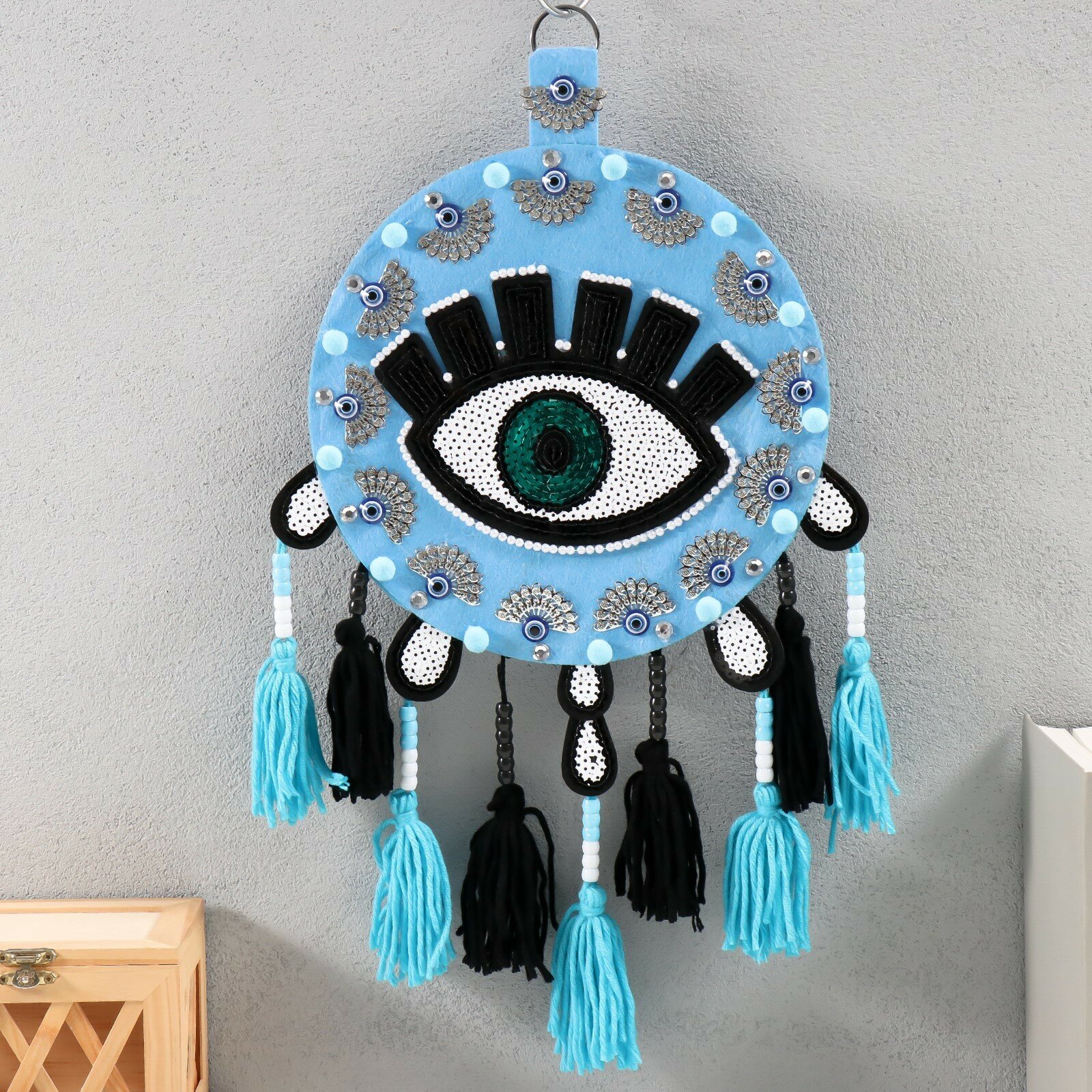 Ловец снов амулет от сглаза «Око», голубой, 22×48 см