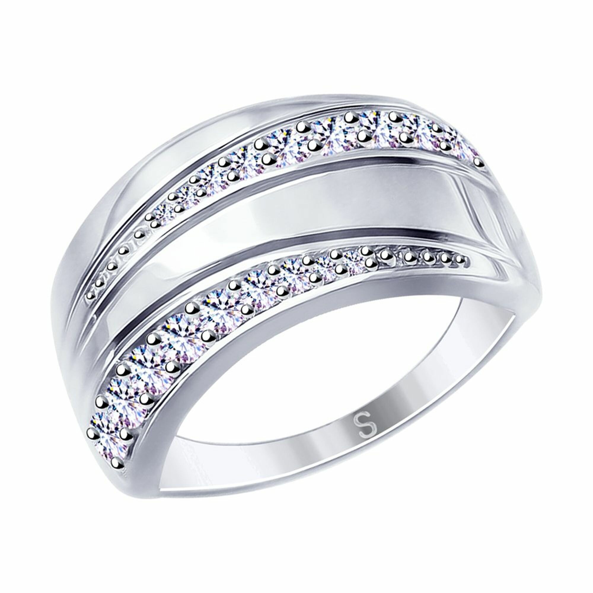 Кольцо дорожка, серебро, 925 проба, родирование, фианит