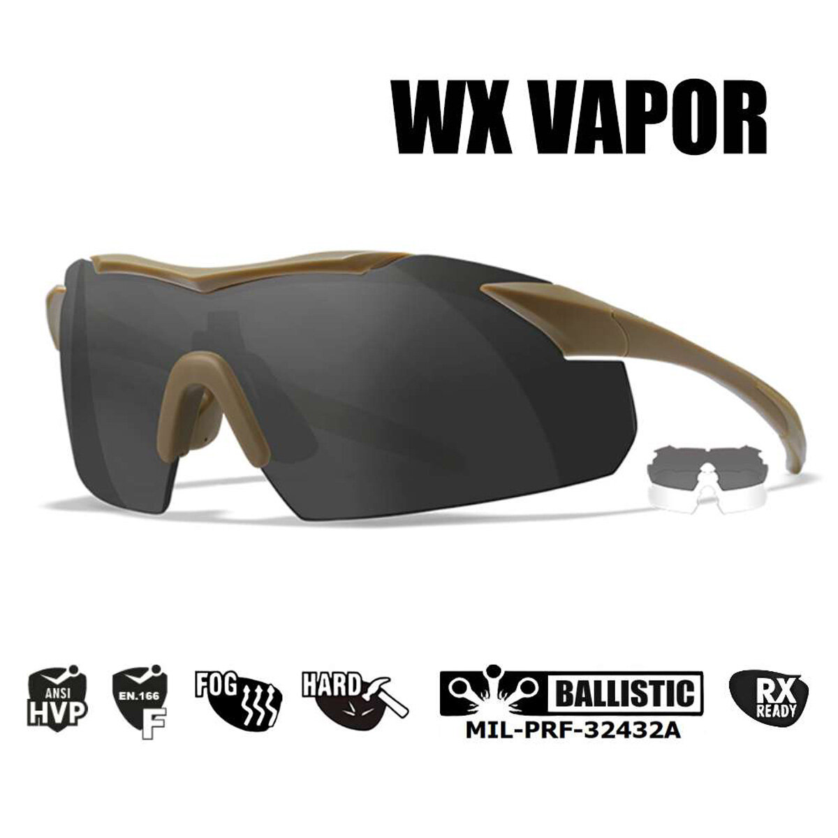 Очки защитные Wiley X WX Vapor (Frame: Matte Tan, Lens: Clear + Grey)