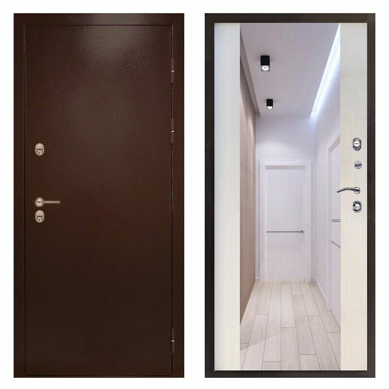 Дверь входная металлическая с терморазрывом Сибирь 3К Зеркало лиственница Paputin's Doors 960 х 2050 мм Левая