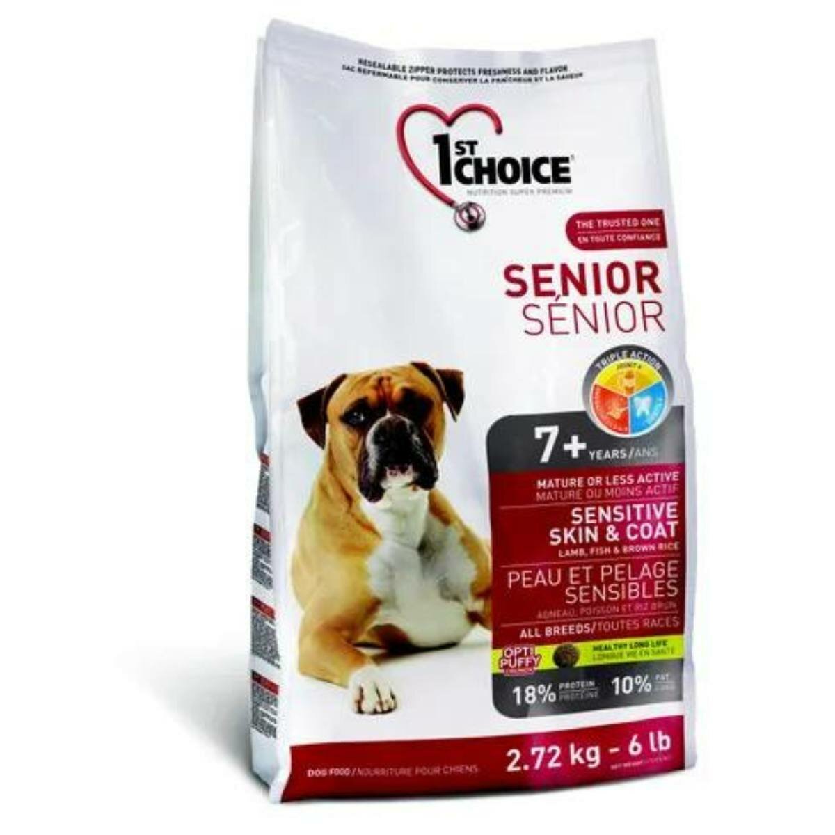 1ST CHOICE корм для пожилых собак с чувствительной кожей и шерстью 2,72кг, ягненок, рыба и рис