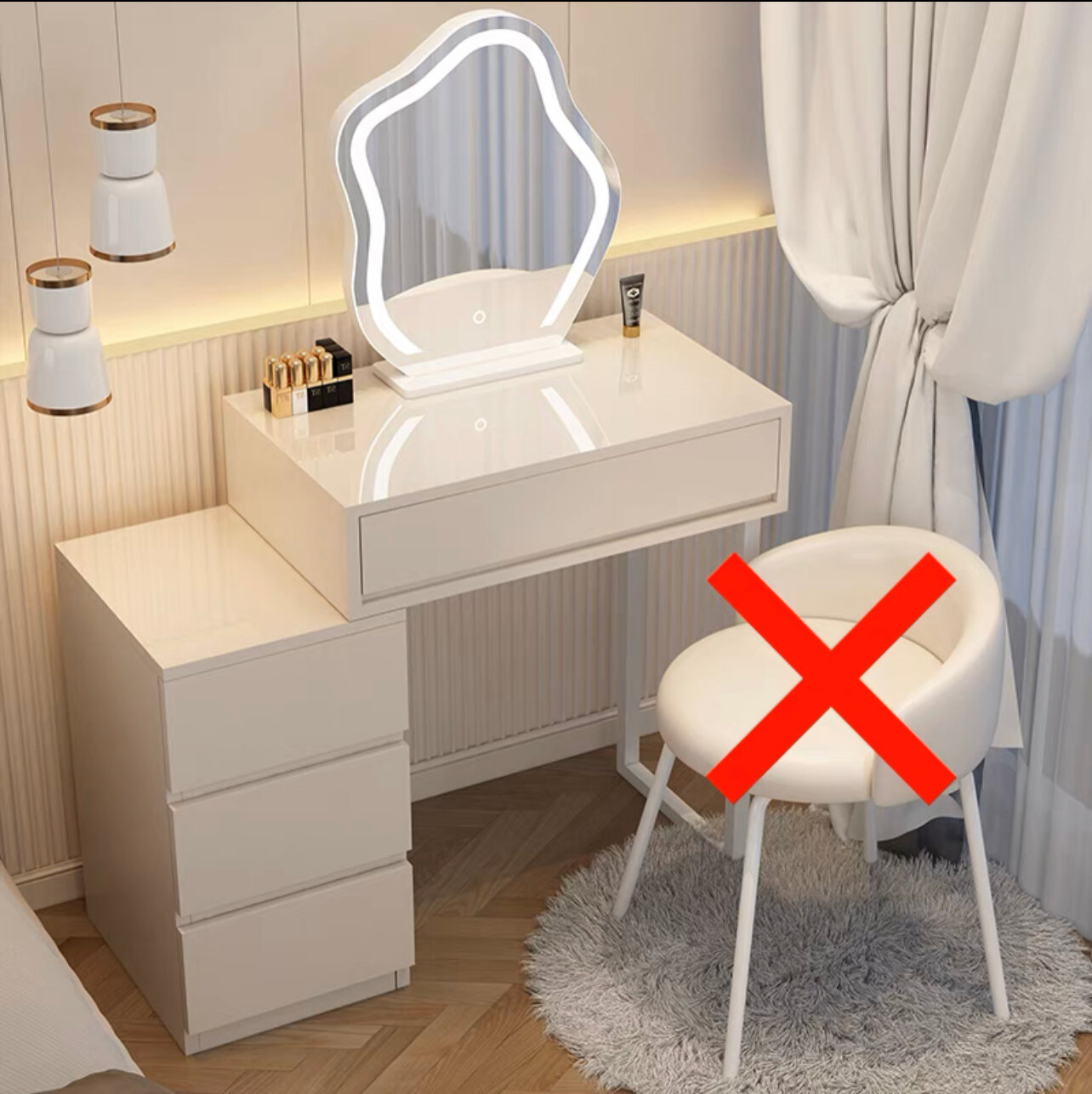 Туалетный столик Jeremiah (Стол с тумбой 60см + зеркало с подсветкой / цвет молочный)