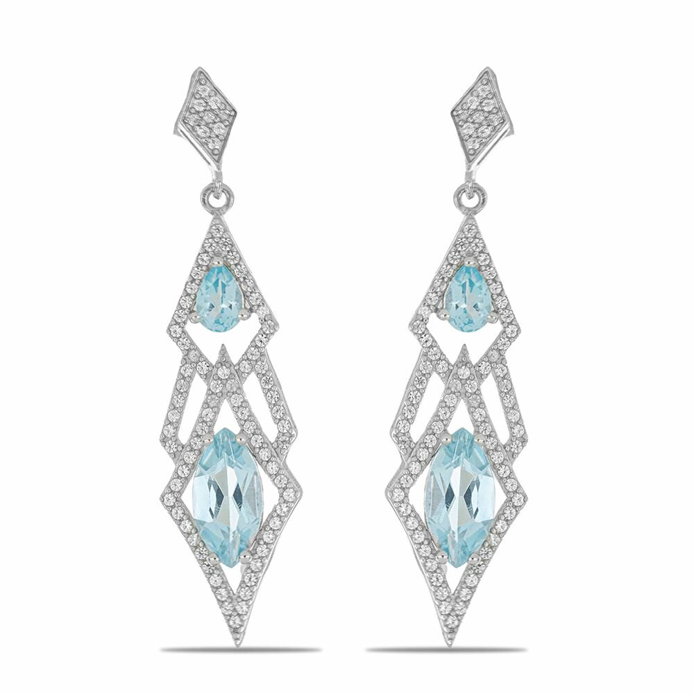 Серьги, серебро, 925 проба, родирование, топаз, циркон