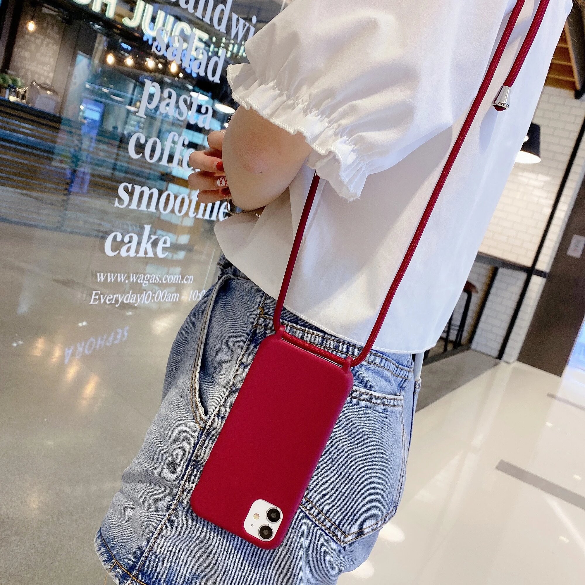 Роскошный чехол для телефона с цепочкой и ожерельем для iPhone 12 Mini 11 Pro Max XS MAX X XR 6 7 8 Plus SE 2020 чехол с ремешком на шею и шнурком Красный, Wine Red, For iPhone 7