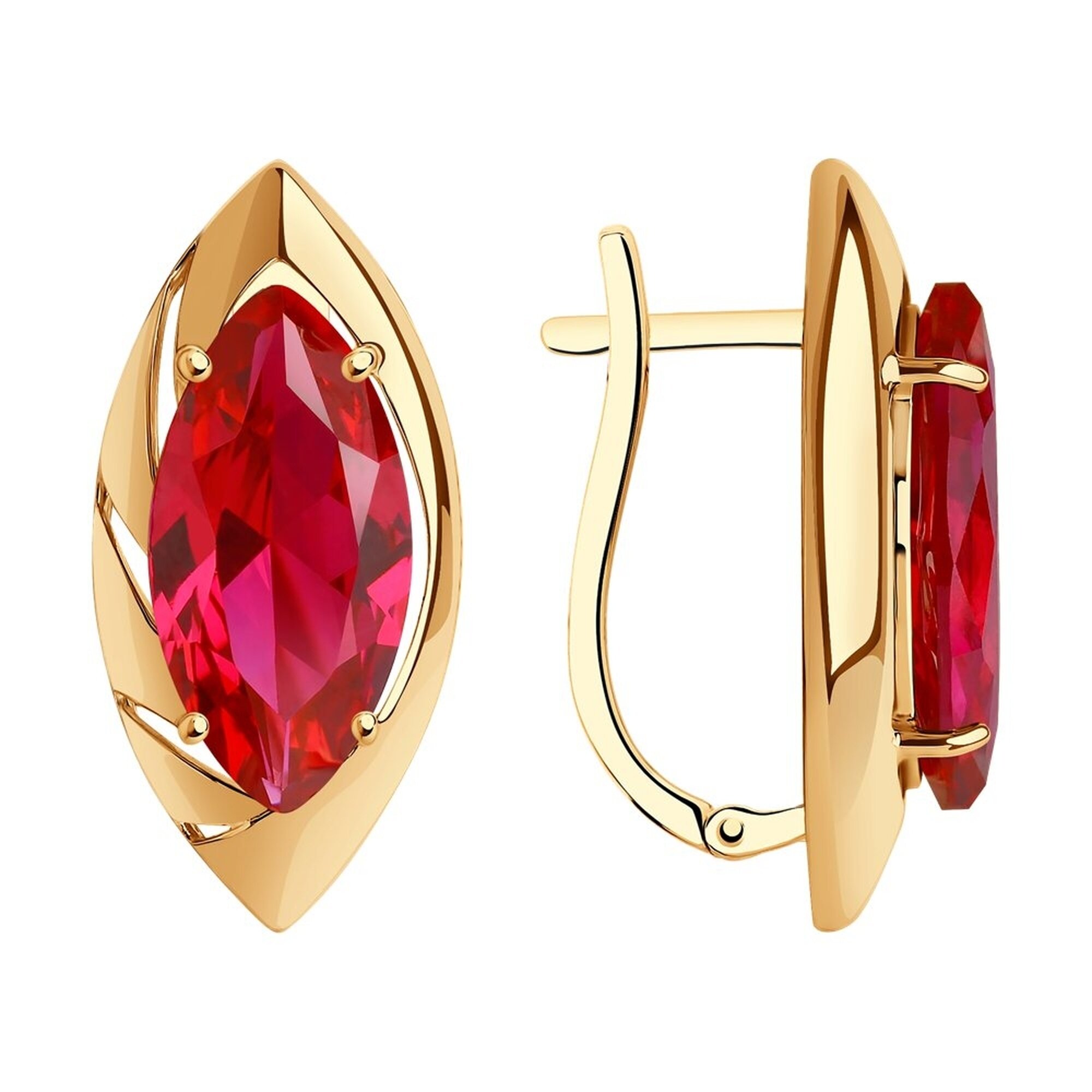 Серьги, красное золото, 585 проба, корунд