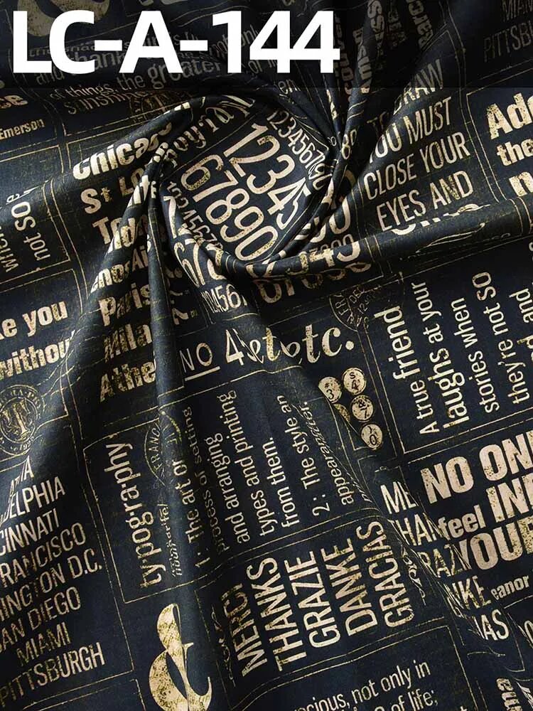 Хлопковая ткань "Газетная карта" fabcdiy для рукоделия 0,5 м Темно-синий, A 45