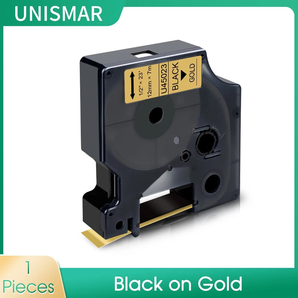 Лента Dymo D1 12 мм черная Black on Gold, 12 мм