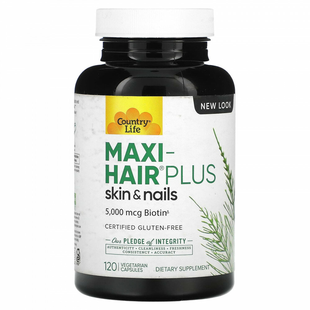 Country Life, Maxi-Hair® Plus, добавка для волос, кожи и ногтей, 120 вегетарианских капсул
