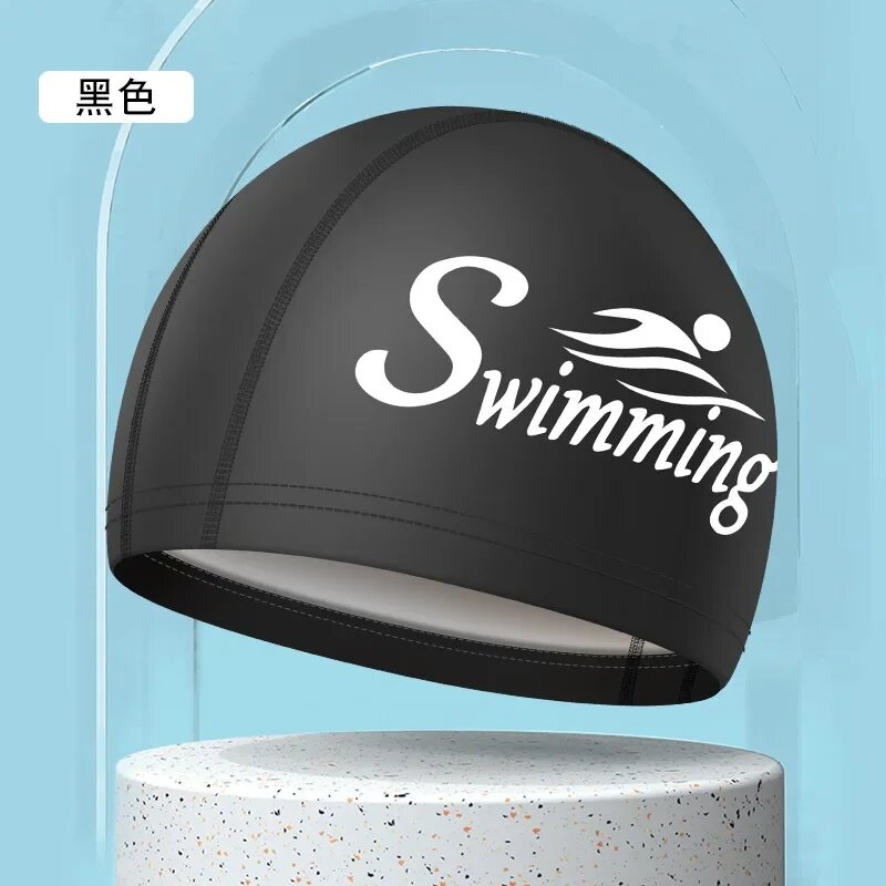 Шапочка для плавания черная с принтом "Swimming"