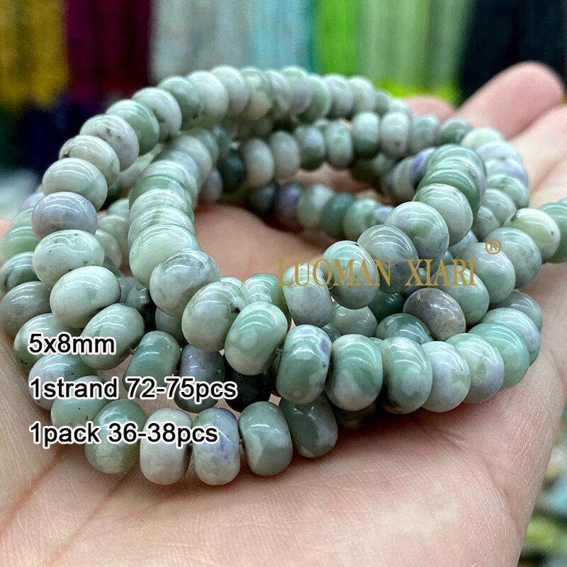 Нефритовые бусины LUOMAN XIARI 5x8 мм зеленые 1strand (36-38cm), 5x8mm
