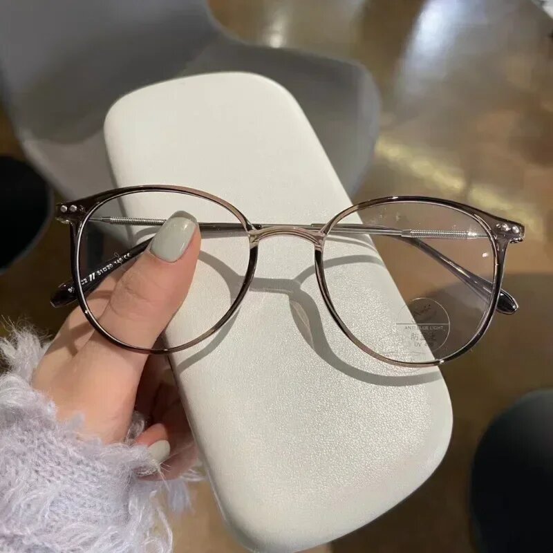 Женские очки круглые dark tea, блокирующие синий свет, -350