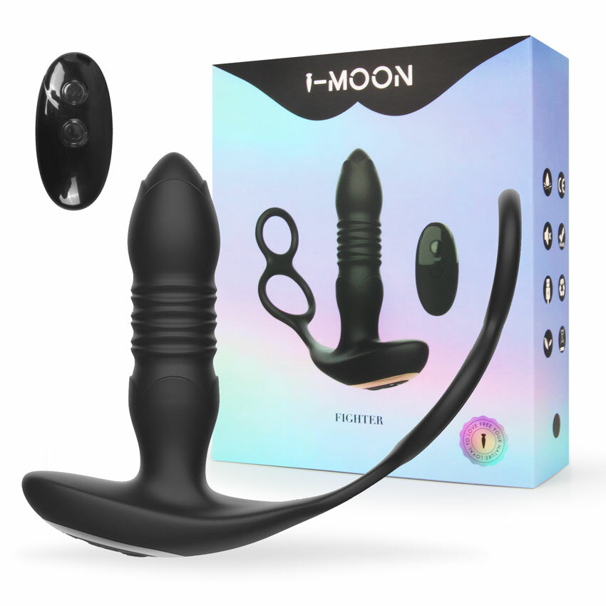 Анальный пульсатор с эрекционным кольцом и ДУ I-moon Fighter, черный