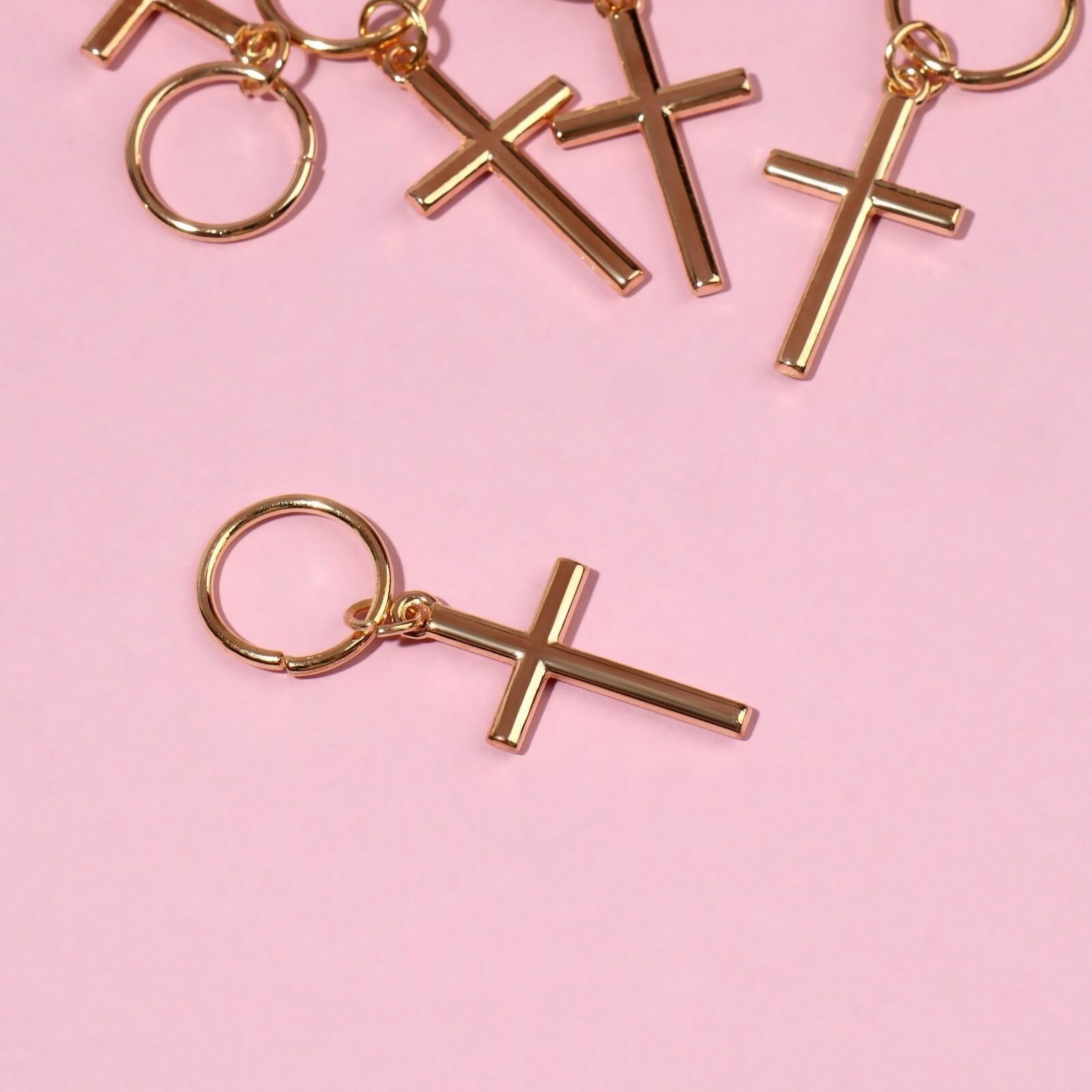 Пирсинг для волос "Крест", 3,7 х 1,3 см, 5 шт, цвет золотистый