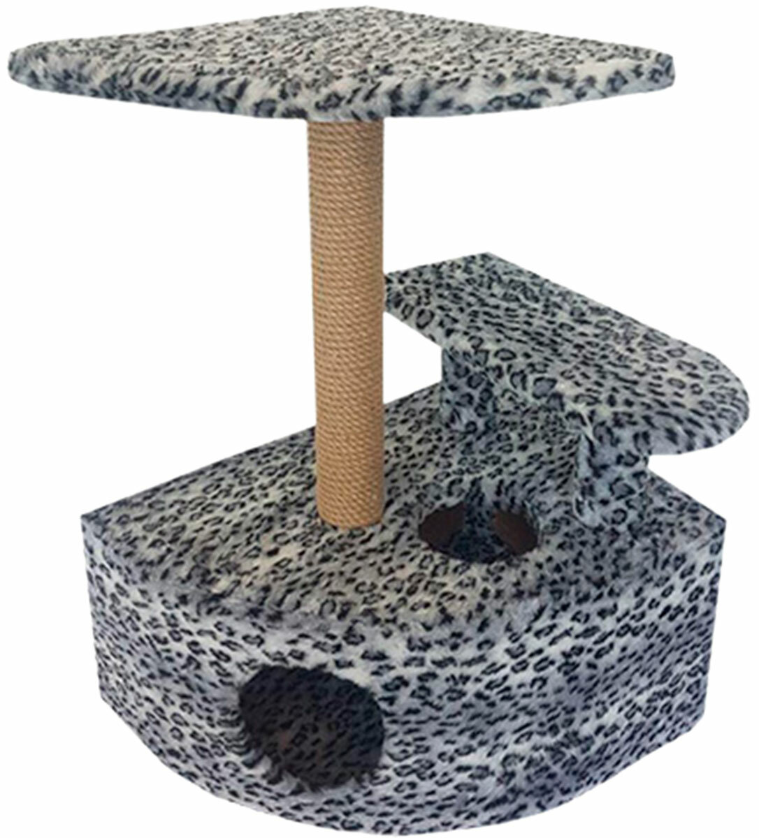 Домик Угловой со ступенькой Пушок мех серый леопард (1 шт)