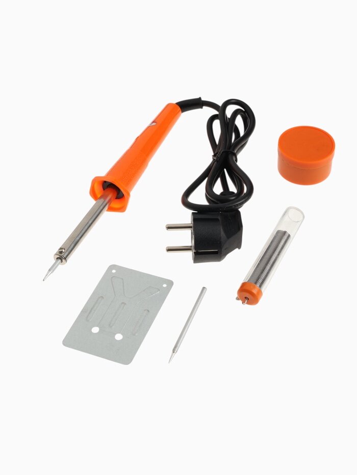 Паяльный набор тундра, паяльник 30 Вт, подставка, жало, паста, припой, 5 предметов