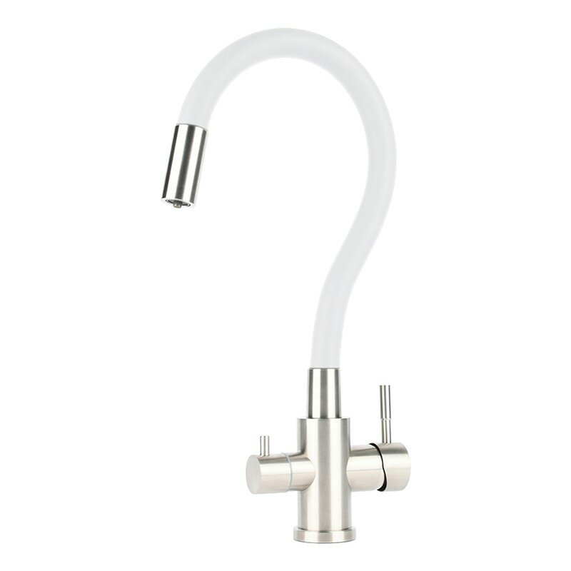 Смеситель для кухни Osgard Gron Gala (87383) с гибким изливом и с подключением к фильтру, сталь/белый