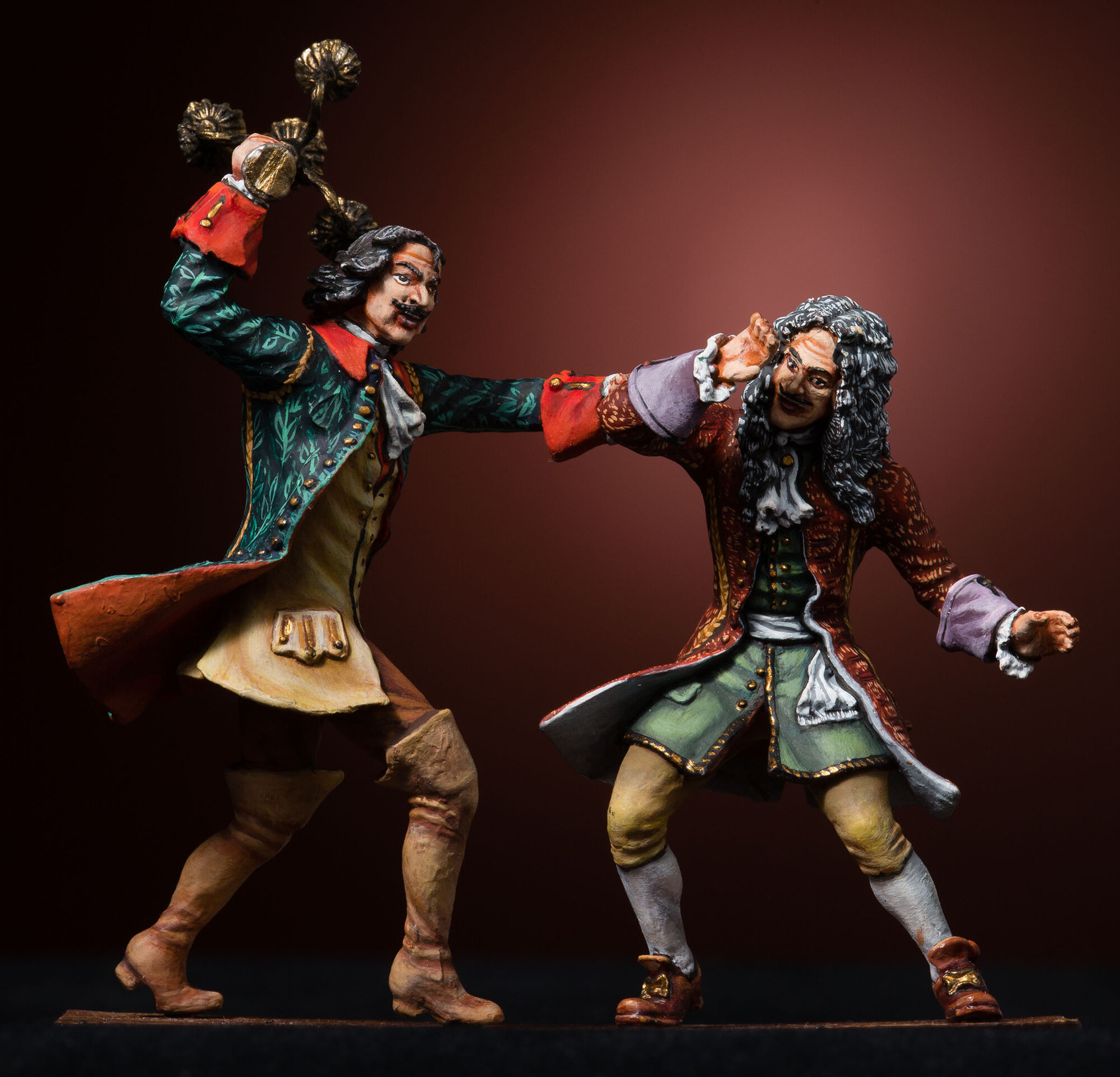 Оловянная миниатюра Император Петр I наказывает князя Меньшикова за мздоимство и казнокрадство