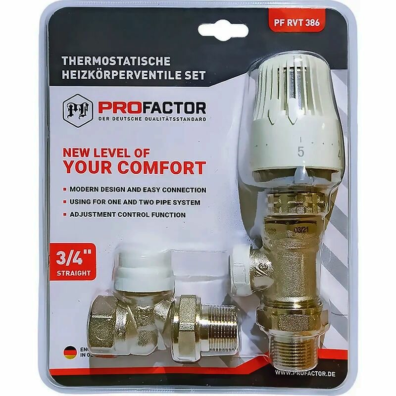Комплект термостатический для радиатора, 3/4", прямой, ProFactor, PF RVT 386