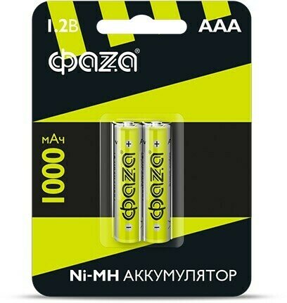 Аккумулятор AAA Ni-MH ФАZA, емкость 1000 мАч, 1.2В, блистер 2 штуки