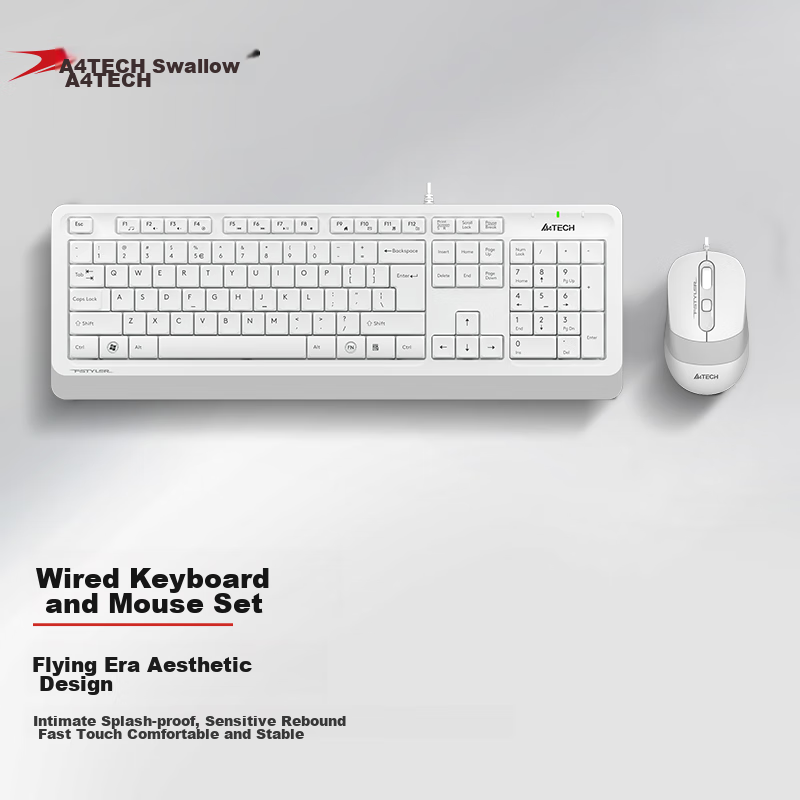 A4TECH F1010 Fei Shidai Keyboard And Mouse Combo, Wired Keyboard And Mouse Set, Laptop Office External Membrane Keyboard And Mouse Combo, Ivory White