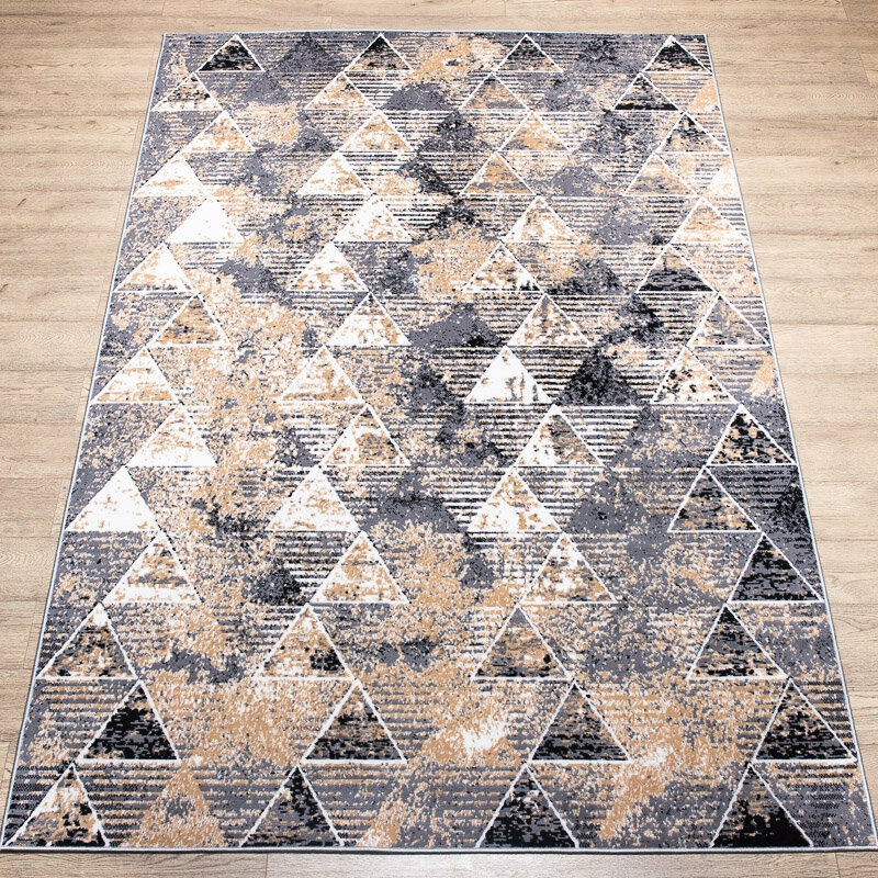 Ковер, Прямой, Серый, Бежевый, Золотистый, Современный, Геометрический, на пол, в гостиную, спальню, в ассортименте (140 см. на 190 см.)