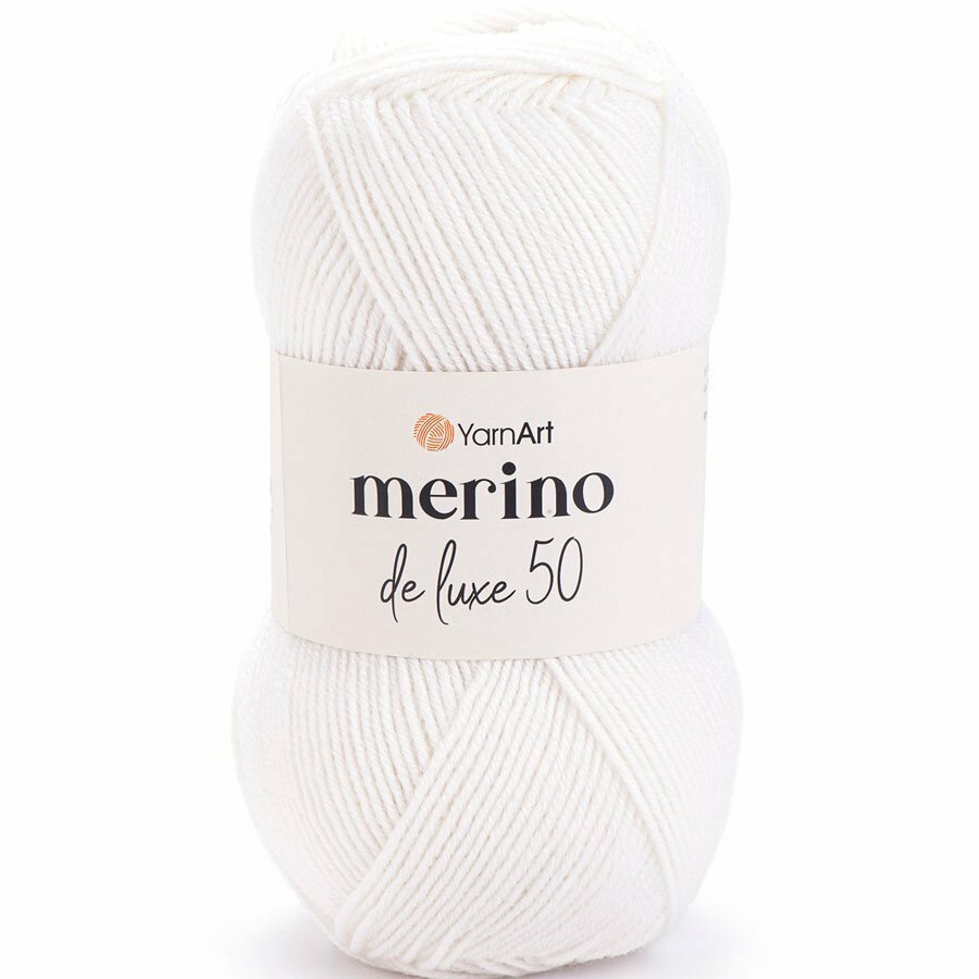 Пряжа Yarnart MERINO DE LUXE 50 501 белый (5 мотков)