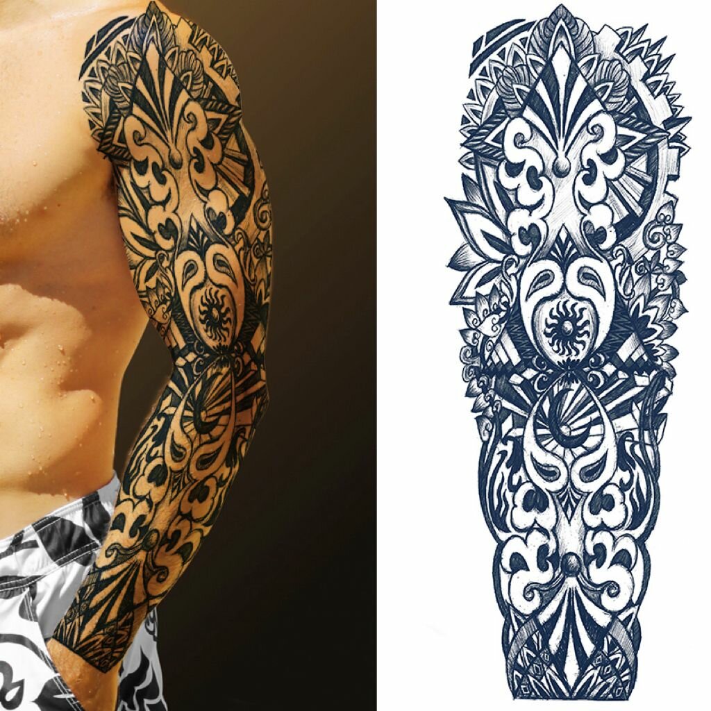 Тату-рукав 48 17 см временная водостойкая татуировка на всю руку с реалистичным дизайном для мужчин и женщин