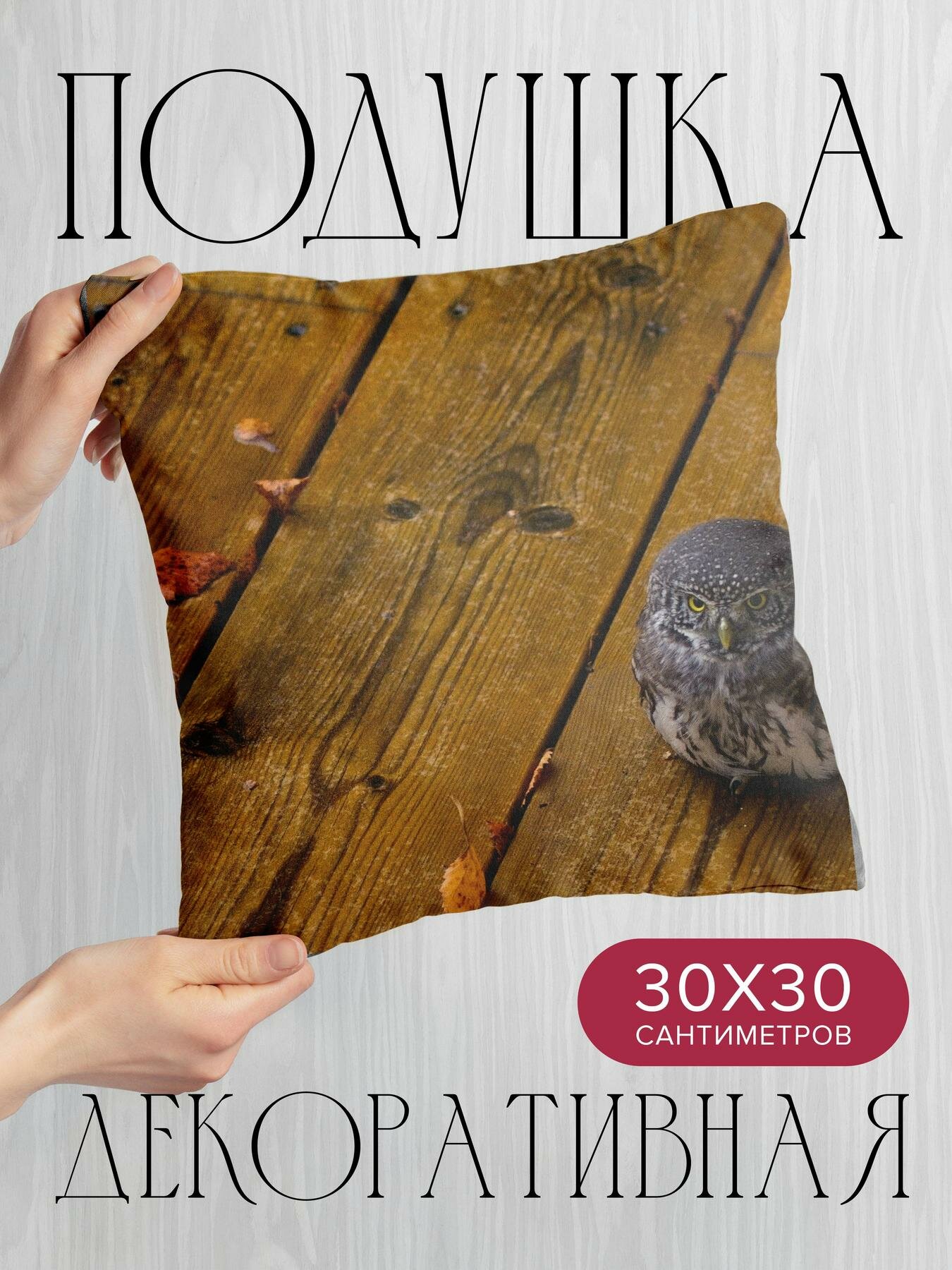 Подушка декоративная, 30x30см / Животные / сова / птица