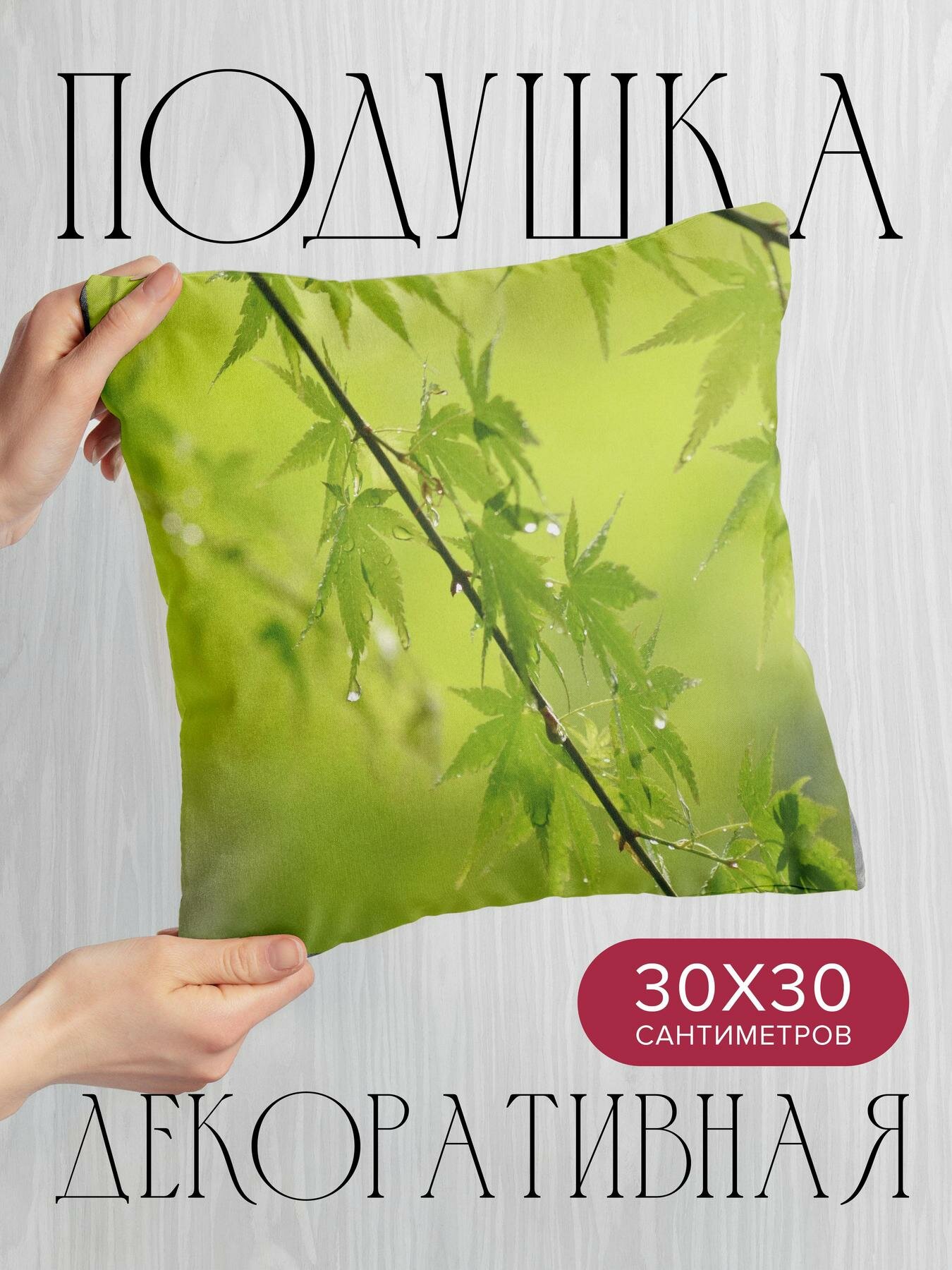 Подушка декоративная, 30x30см / Природа / листья / ветки