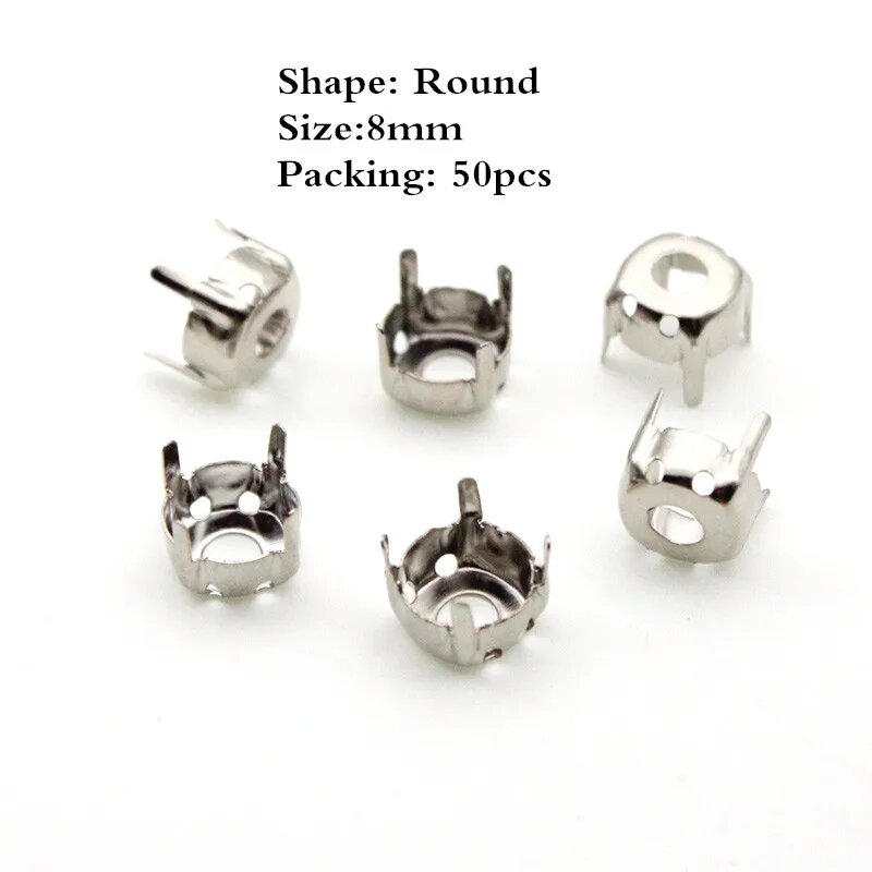 Основы-держатели для страз, Rhodium 8mm, 50шт