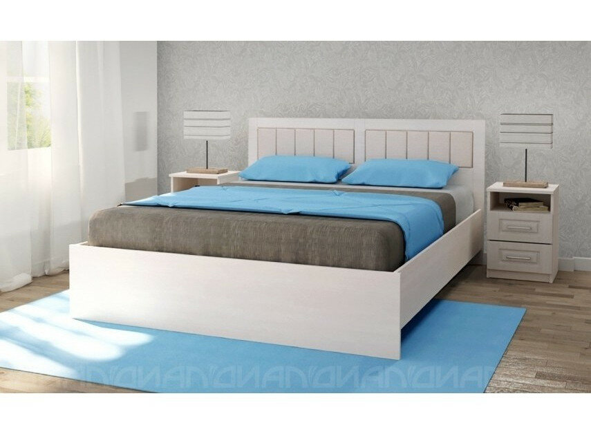 Классическая кровать 140 с мягким щитком, настил ЛДСП (Бодега белая / Сандал)