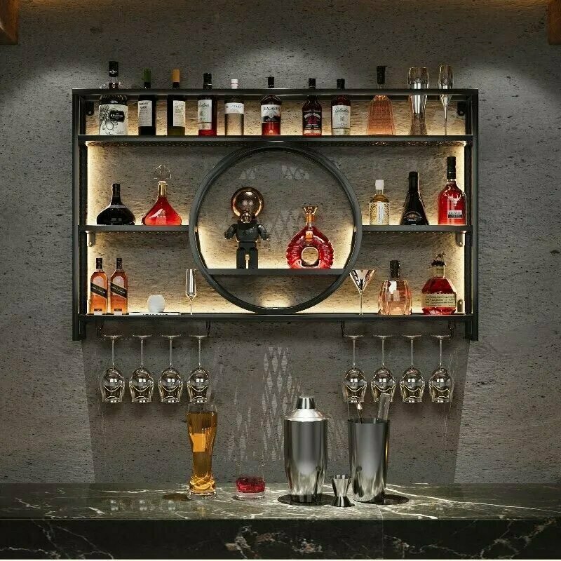 Настенный шкаф, металл, крепление к стене, 1 полка, черный, 100 см x 15 см x 80 см