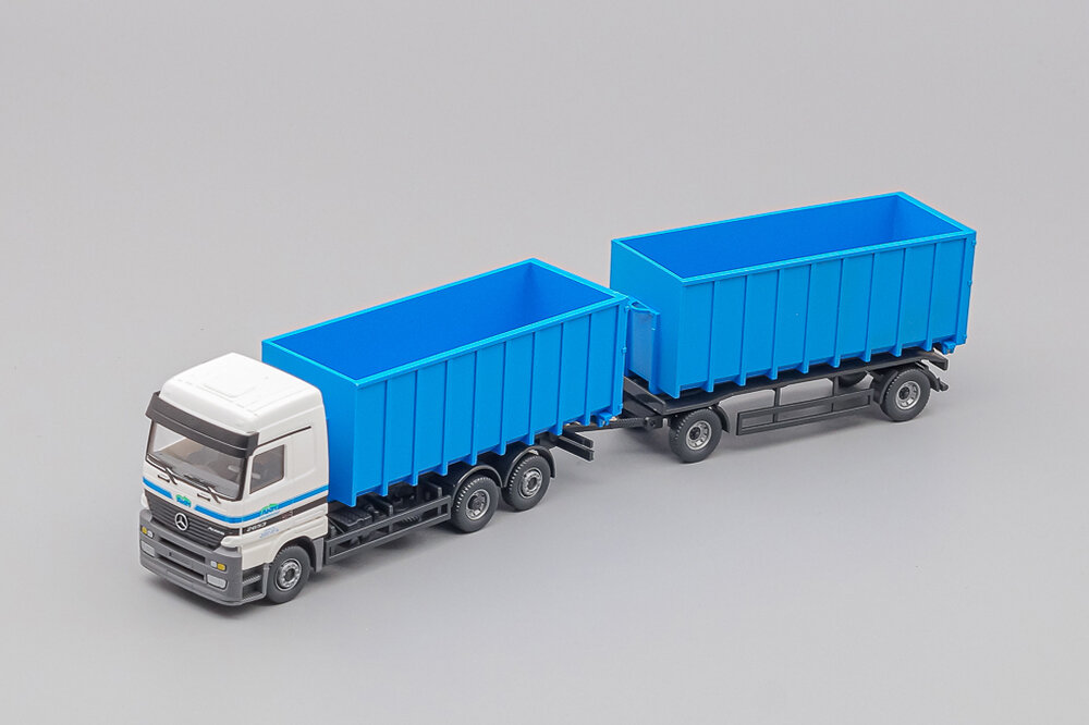 Mercedes-benz actros MP1 lh 2653 meiller truck/trailer "akm", white/anthracitegray/skyblue (длина модели 3-5 см)