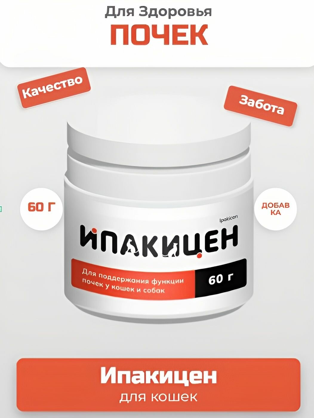 Кормовая добавка Ипакицен для поддержания функции почек у кошек и собак, 60 г