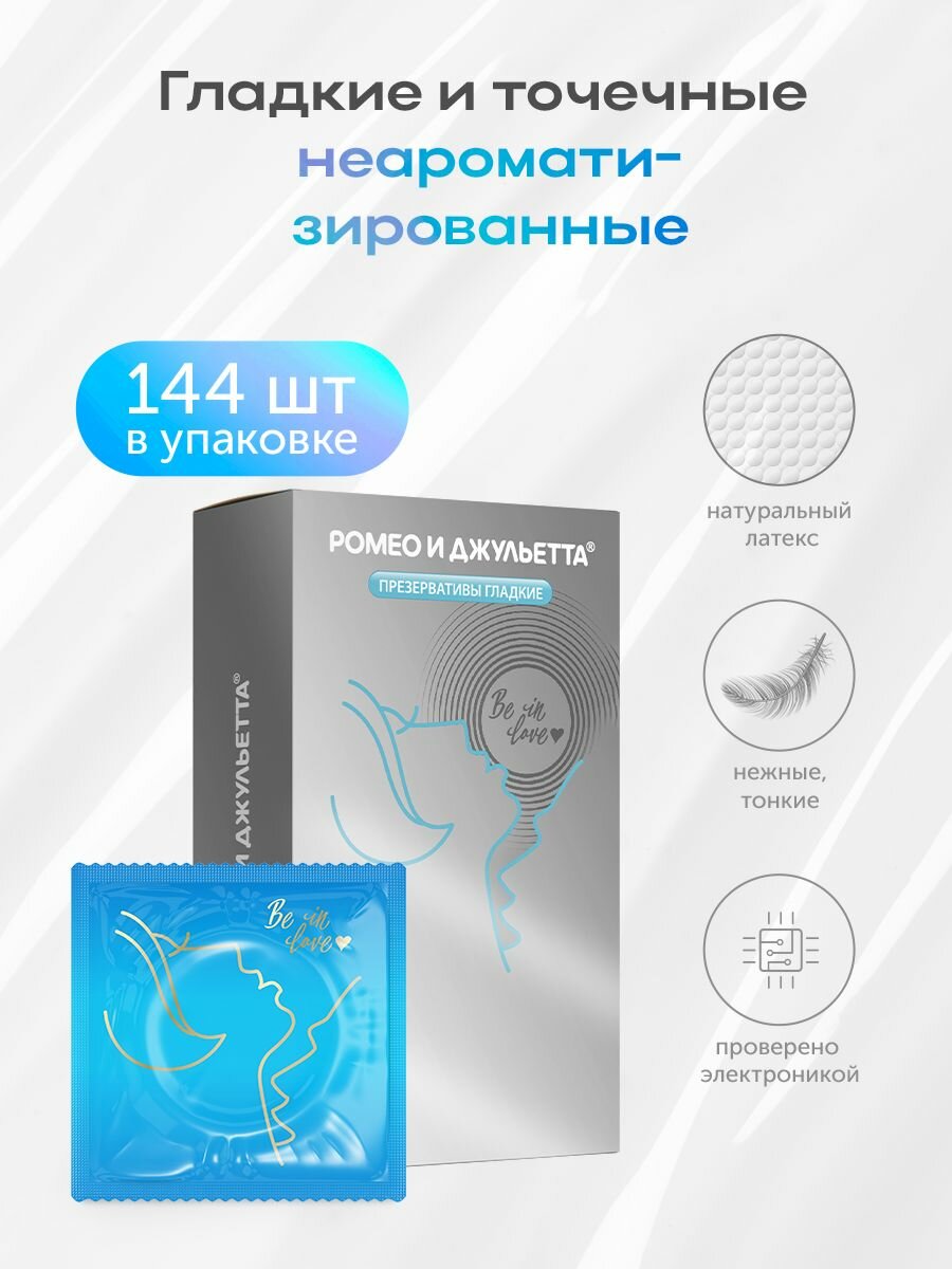 Презервативы Romeo&Juletta, гладкий и точечный, силиконовые, 144 шт